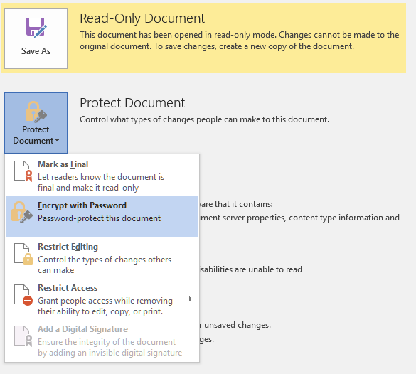 How do I encrypt a Microsoft Office document?