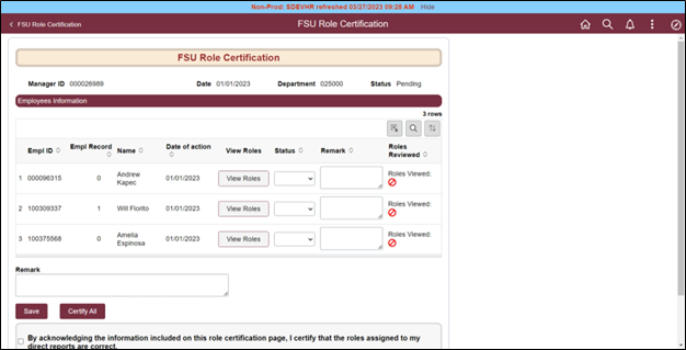 How do I complete a role certification request?